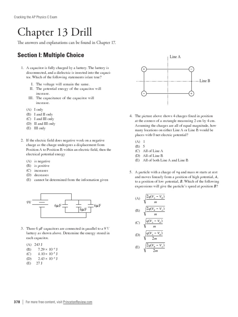 Chapter 13 Drill: Section I: Multiple Choice | Descargar gratis PDF | Capacitor | Capacitance