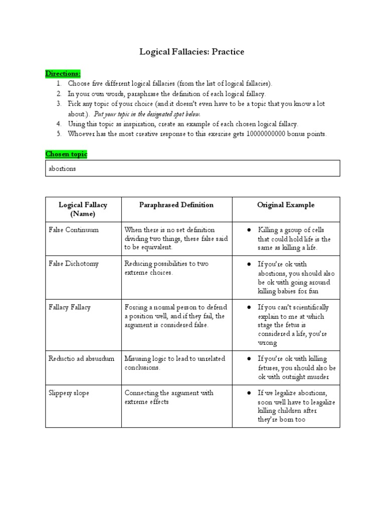 Logical Fallacies - Practice | PDF | Fallacy | Logic