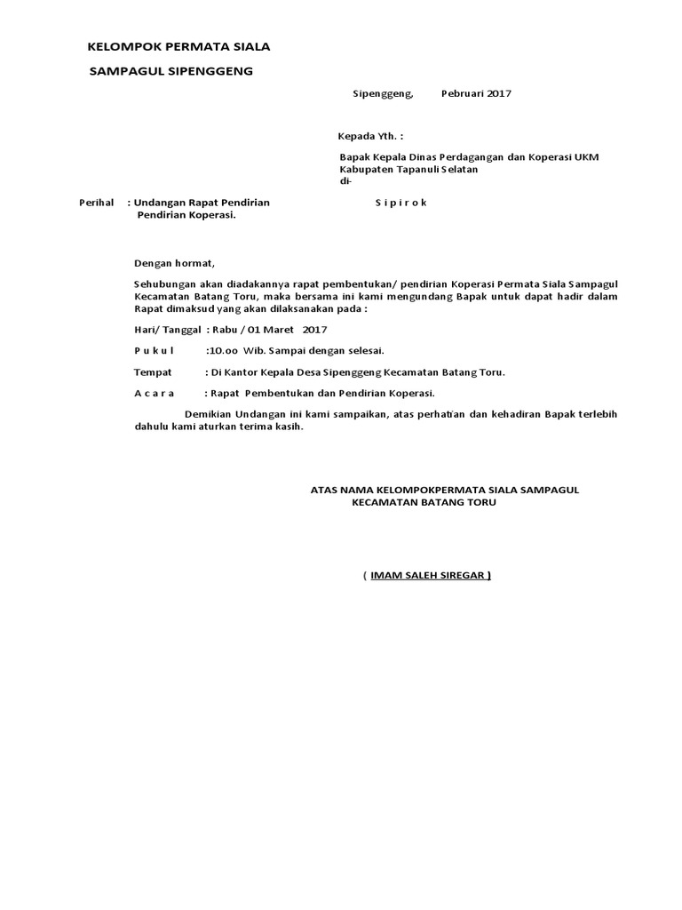 Contoh SRT Undangan Pemb. Kop. | PDF