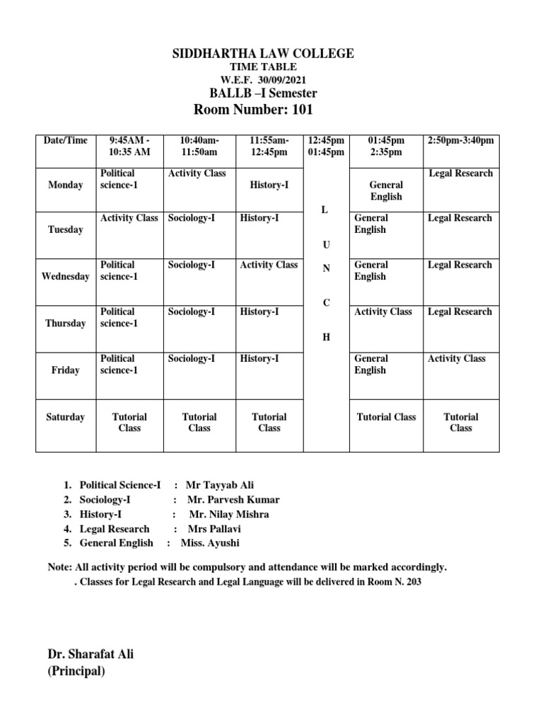 Odd Sem Time Table 2021-1 | PDF | Political Science | Common Law
