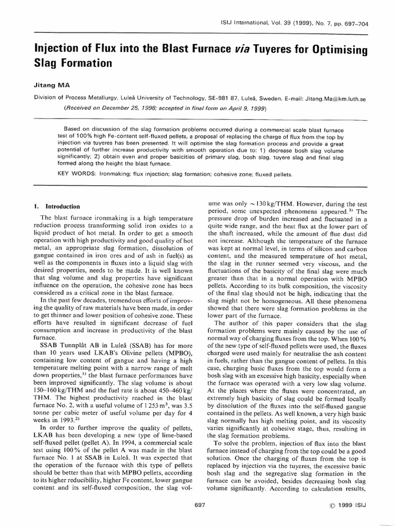 Injection of Flux Into The Blast | PDF | Blast Furnace | Gases