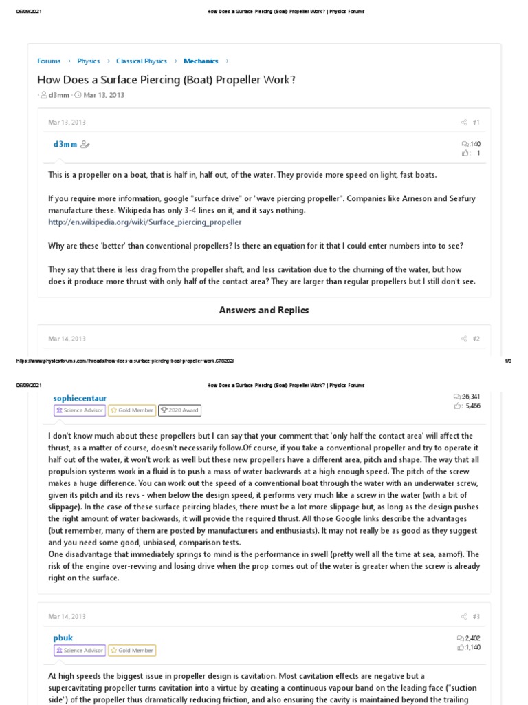 How Does A Surface Piercing (Boat) Propeller Work - Physics Forums ...
