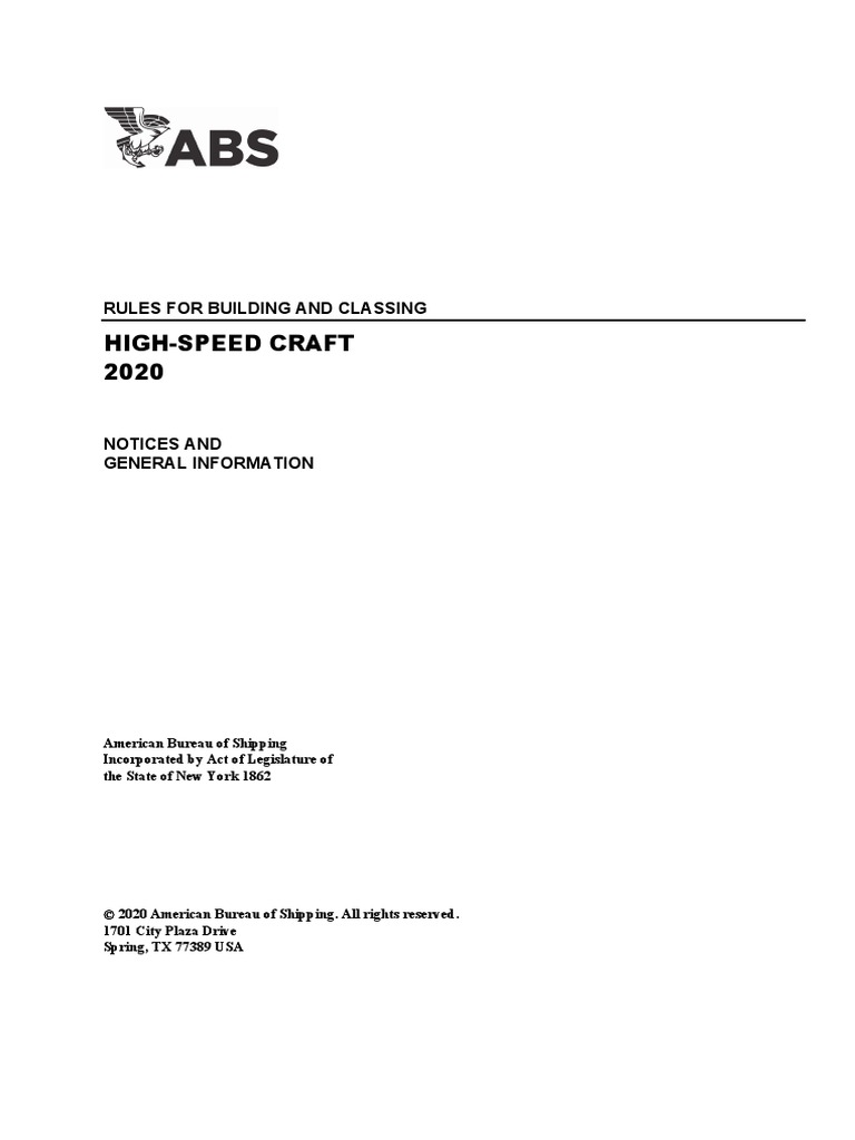 High-Speed Craft 2020: Rules For Building and Classing | PDF