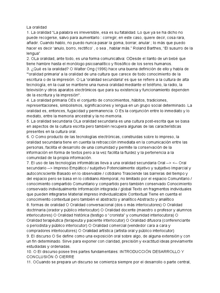 La Oralidad | Descargar gratis PDF | Comunicación | Habla