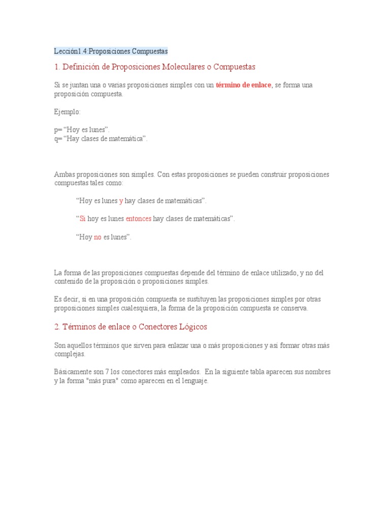 Lección1.4 Proposiciones Compuestas | PDF | Métodos y materiales de ...