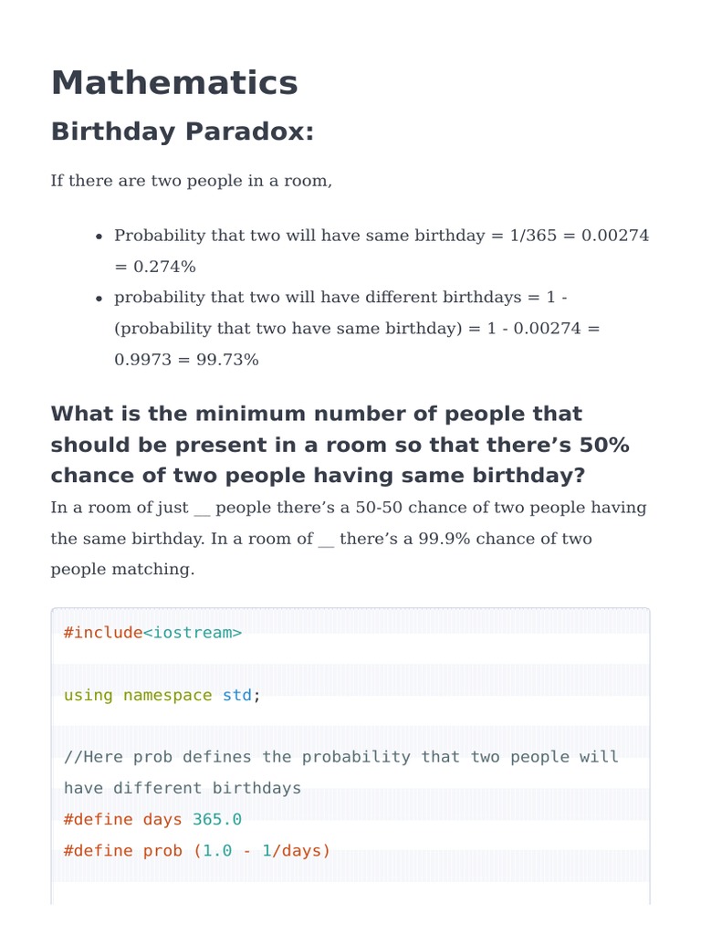 Mathematics: Birthday Paradox | Download Free PDF | Recurrence Relation ...