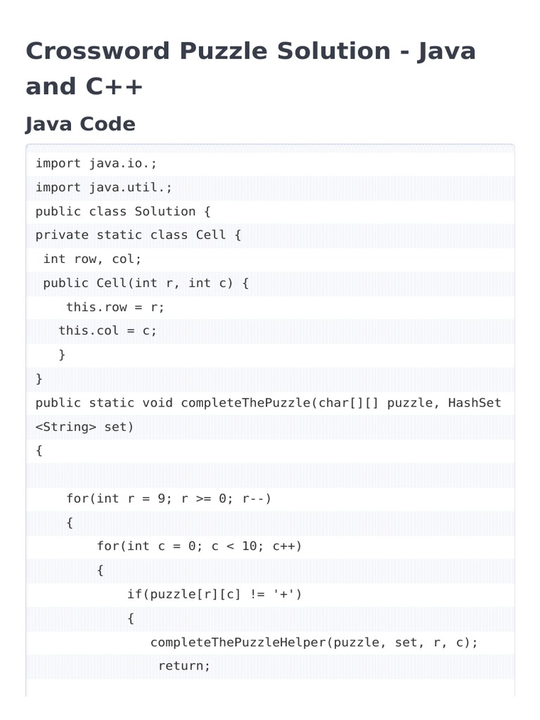 Crossword Puzzle Solution - Java and C++ | PDF | Software | Object ... Crossword Puzzle Solution - Java and C++ | PDF | Software | Object ...