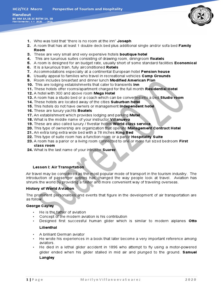 Handout: HC2/TC2 Macro Perspective of Tourism and Hospitality | PDF | Restaurants | Menu