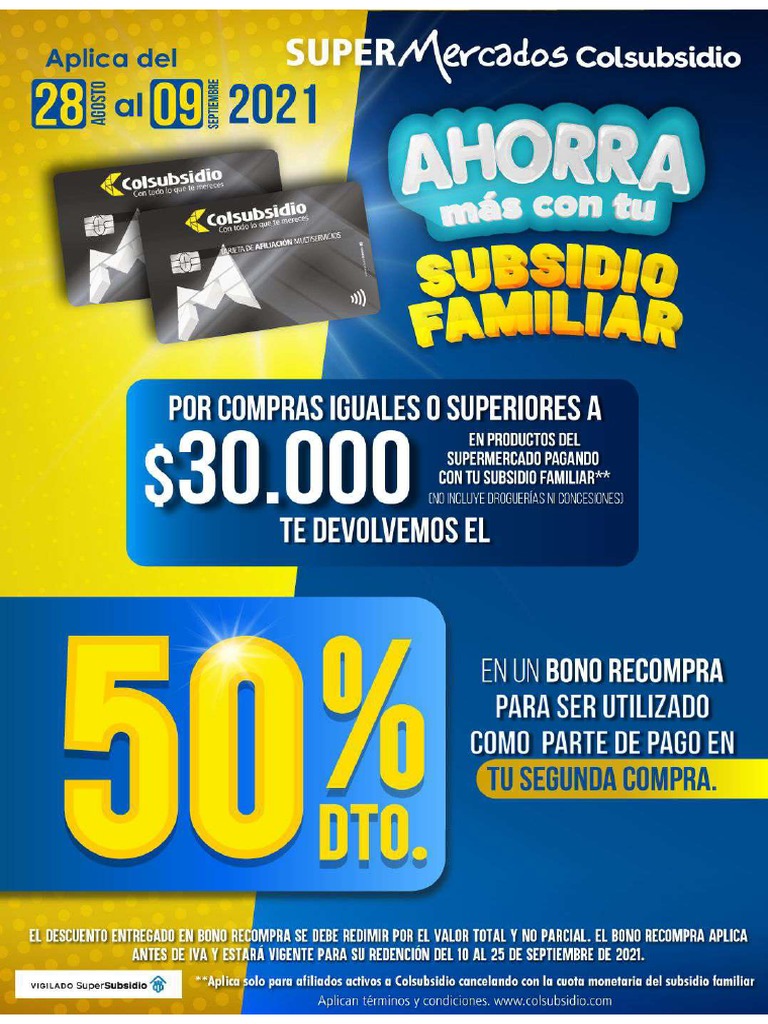 50 Porciento en Bono Recompra Supermercados Colsubsidio Subsidio | PDF