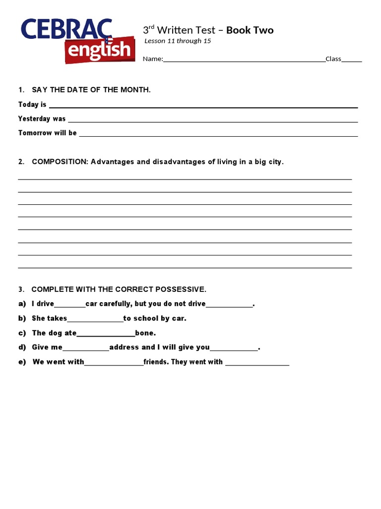 Cebrac English - Book 2 - Test 3 | PDF