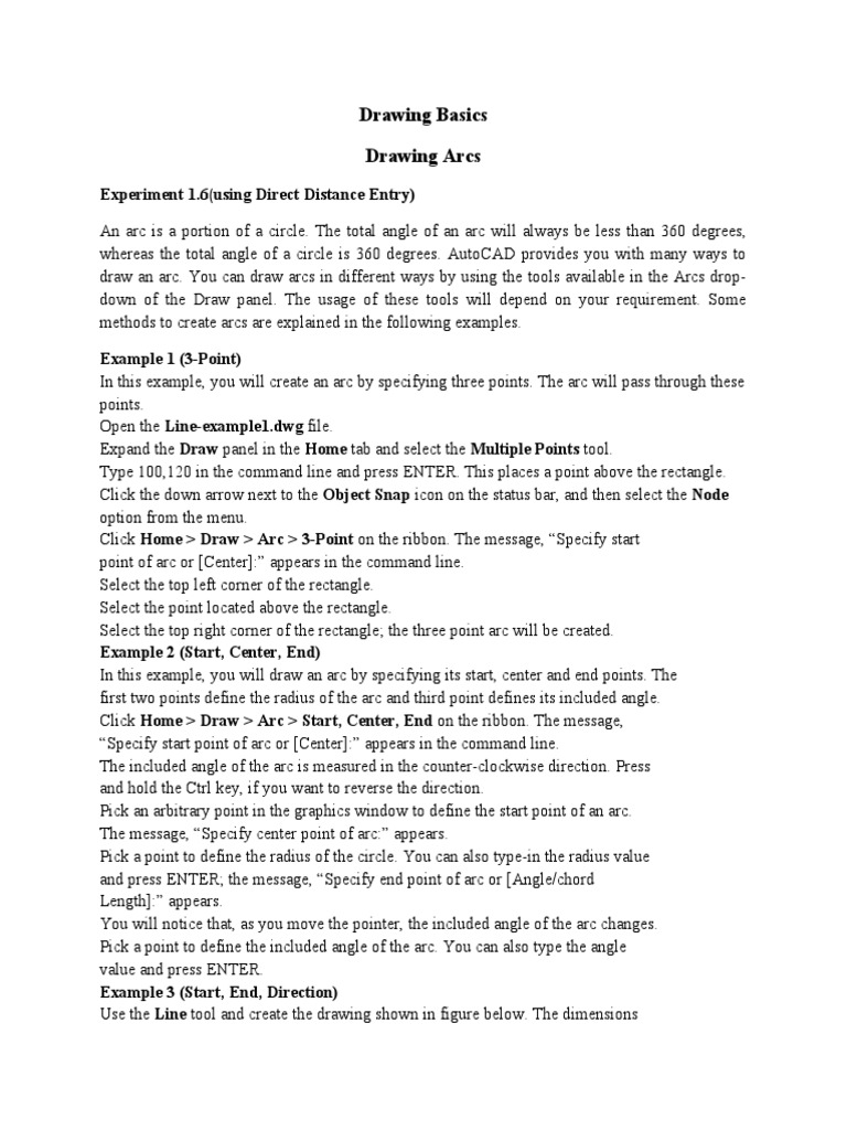 Drawing Basics Drawing Arcs: Experiment 1.6 Using Direct Distance Entry ...