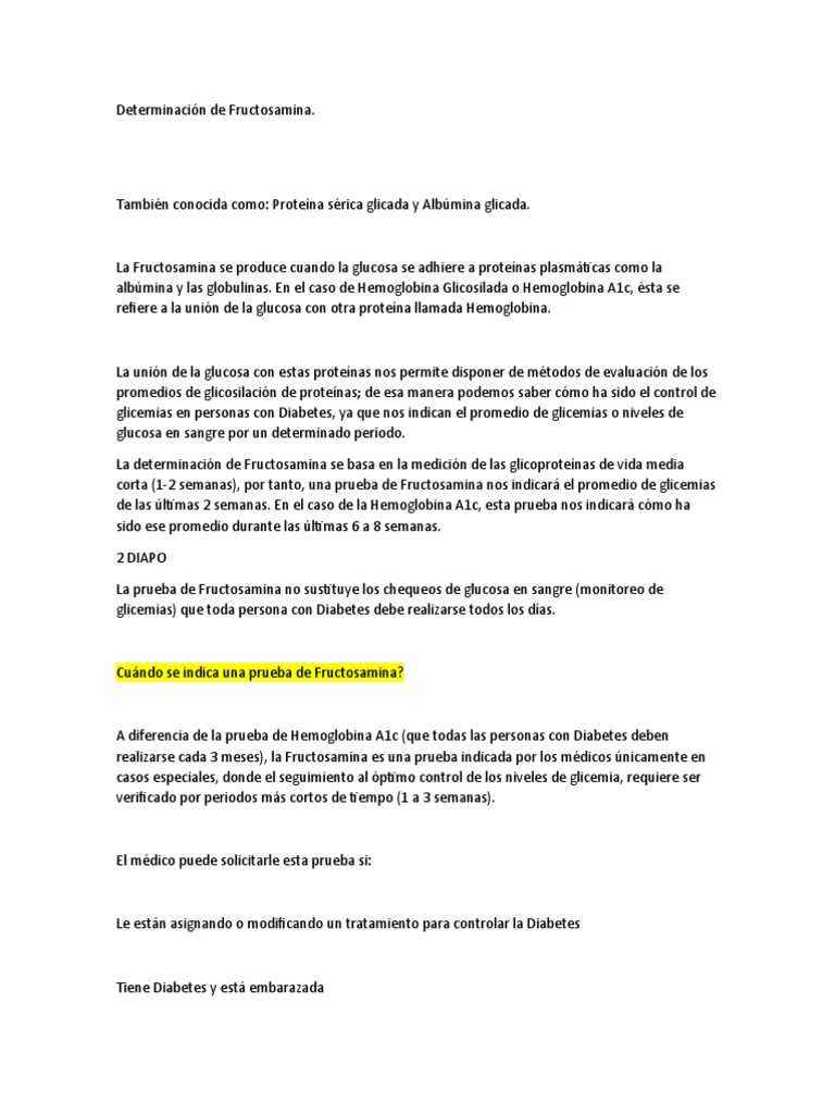 Determinación de Fructosamina | PDF | Diabetes | Medicina