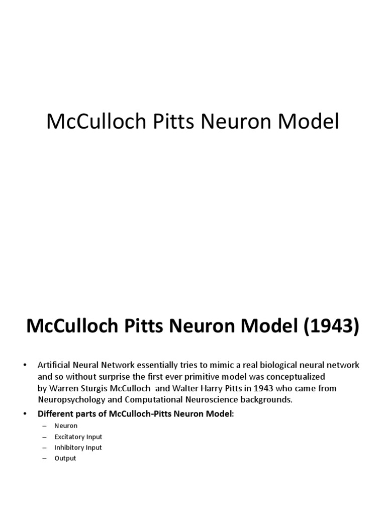 Mcculloch Pitts Neuron Model | PDF | Computational Neuroscience ...