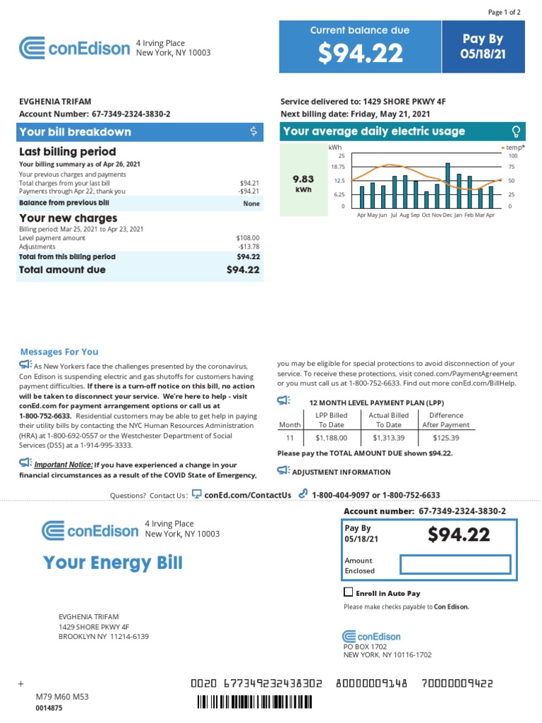 Your Energy Bill: Your Bill Breakdown Your Average Daily Electric Usage ...