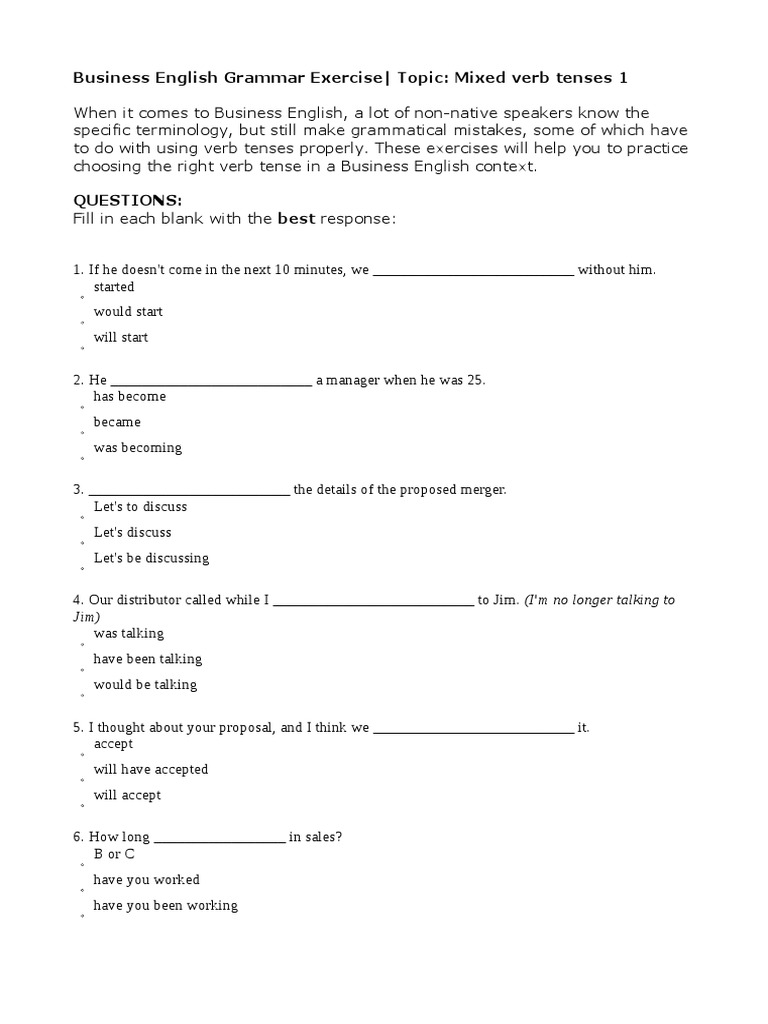 Business English Grammar Exercises 1 and 2 | PDF