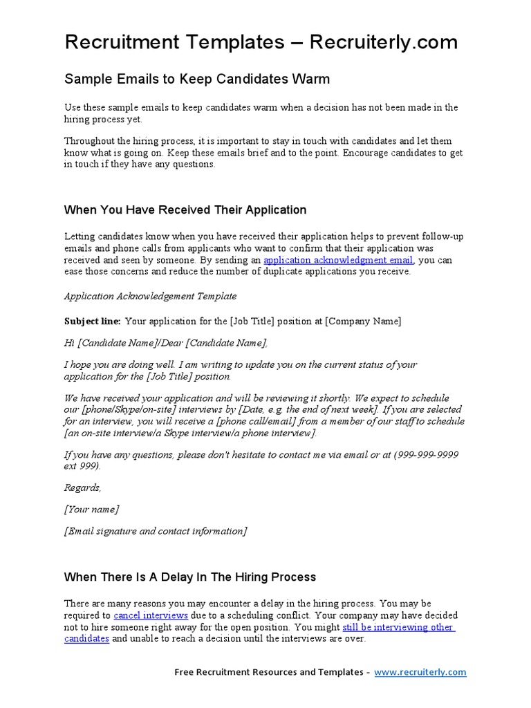 Recruitment Email Templates Guide | PDF | Recruitment | Job Interview