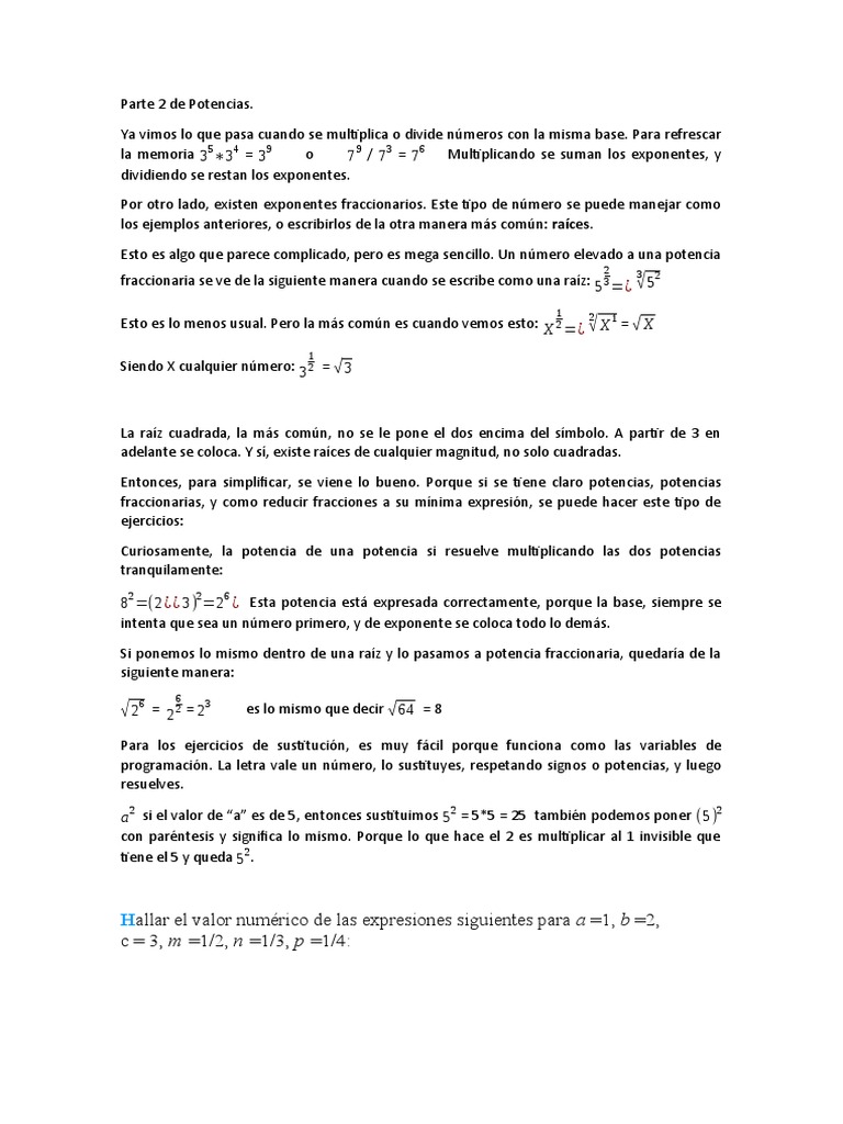 Clase 3. Parte 2 de Potencias | PDF | Raíz cuadrada | Exponenciación