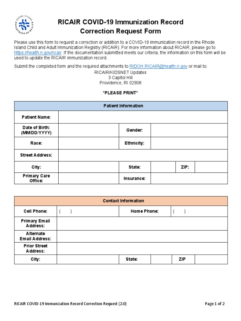 COVID Immunization Record Correction Request | PDF | Identity Document | Government And Personhood