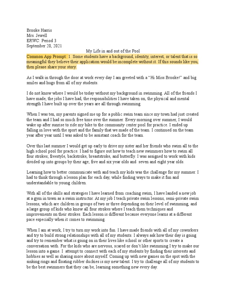 Personal Statement | PDF | Swimming (Sport) | Swimming