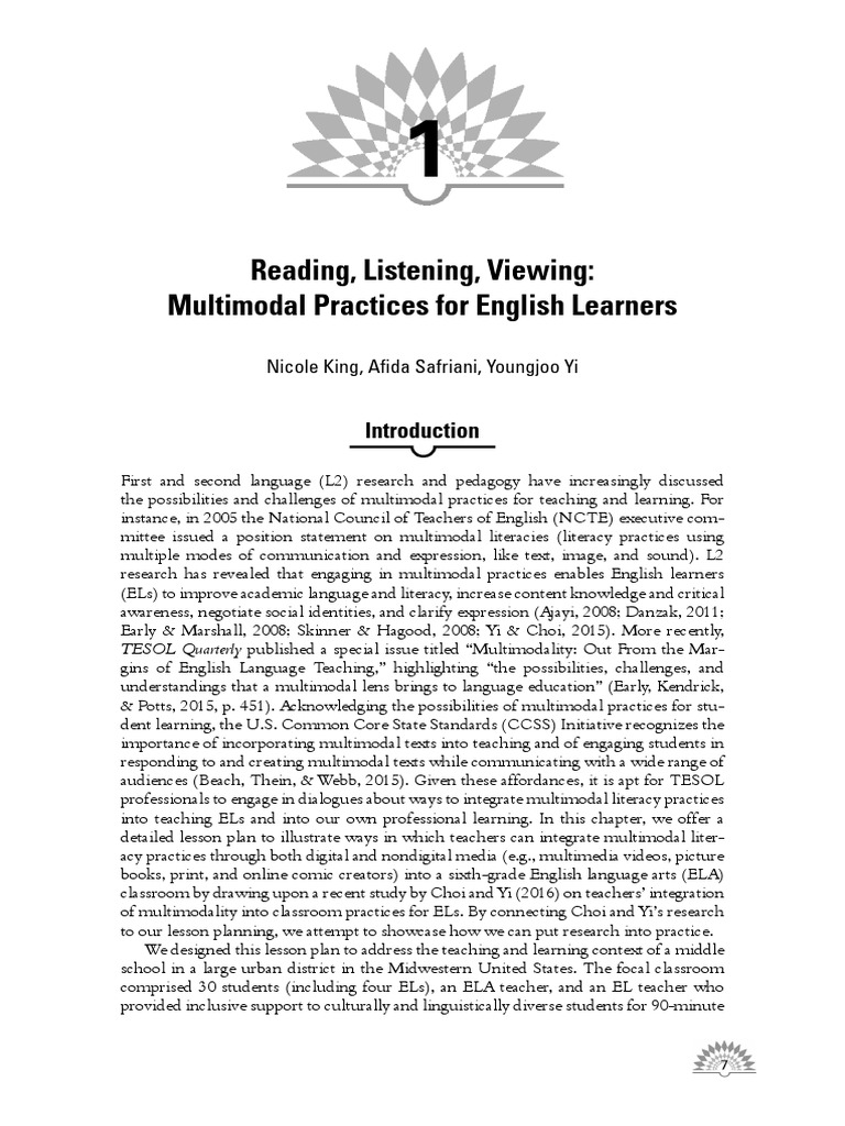 Reading, Listening, Viewing: Multimodal Practices For English Learners ...