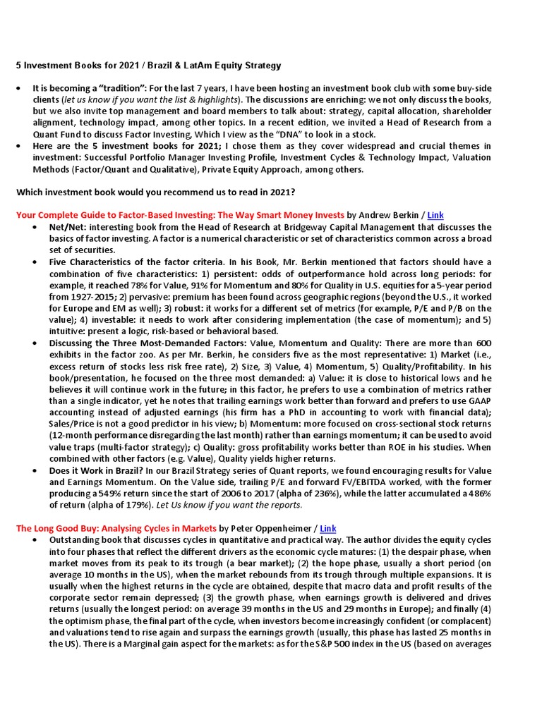 Top 5 Investment Books for 2021 | PDF | Stocks | Investing