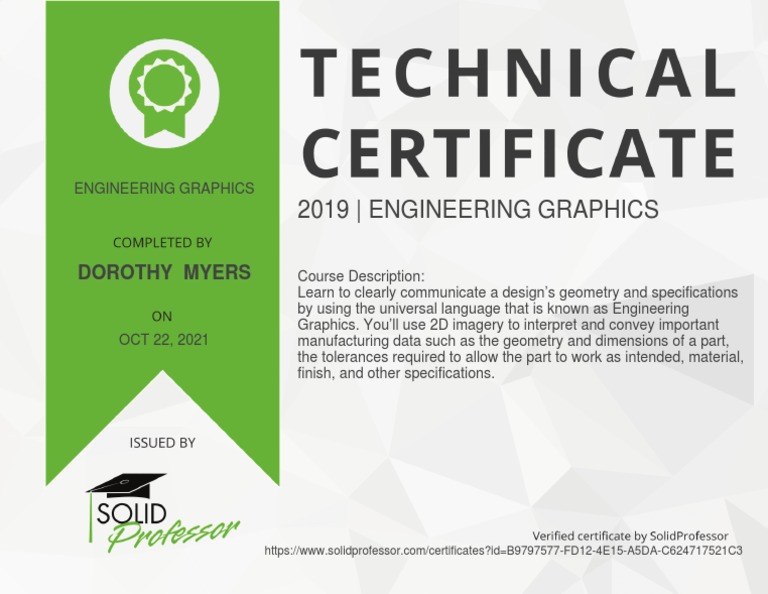 Enginering Graphics Solidprofessor Certificate | PDF