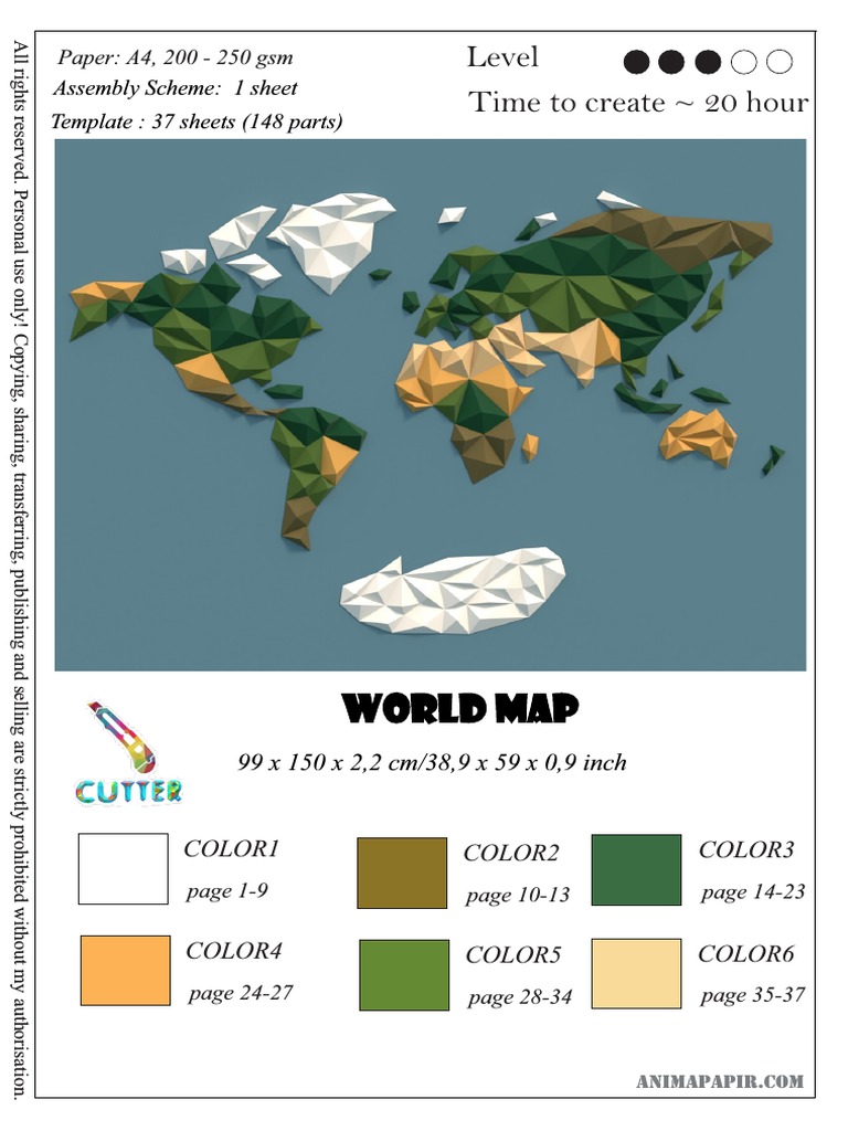 3D World Map Papercraft Template | PDF | Stationery | Communication Design