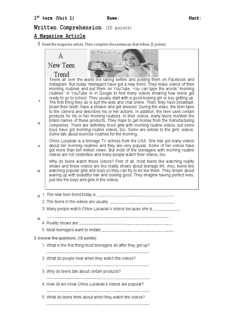 A New Teen Trend: Written Comprehension | PDF | Adolescence | You Tube