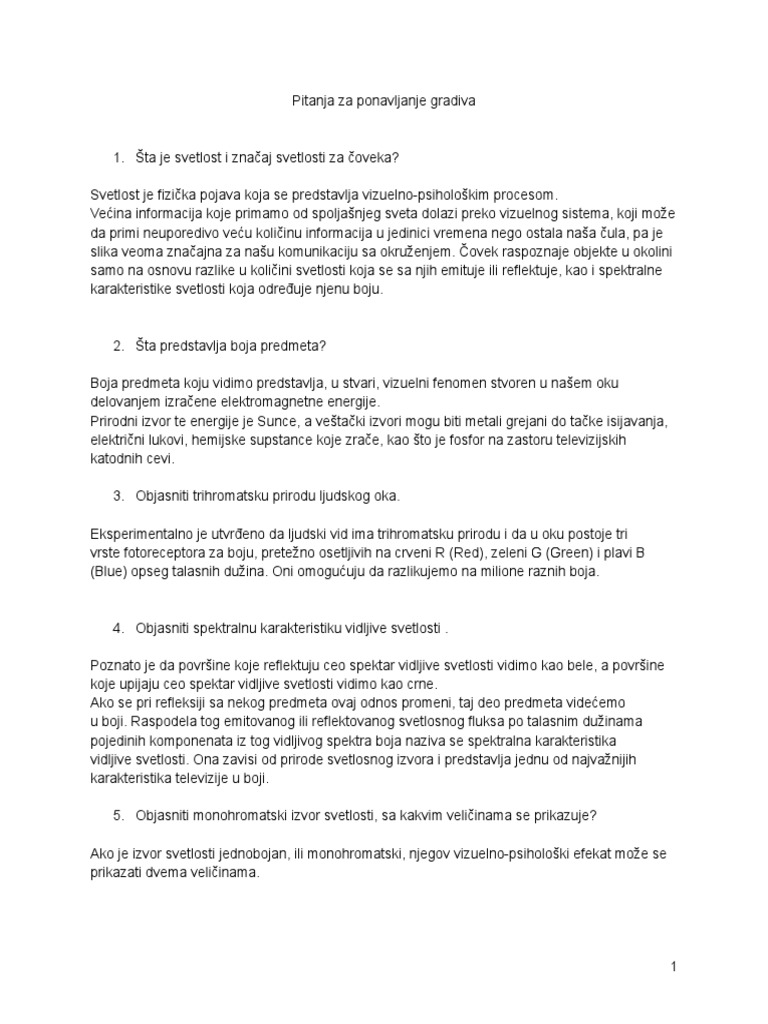 Pitanja Za Ponavljanje Gradiva | PDF
