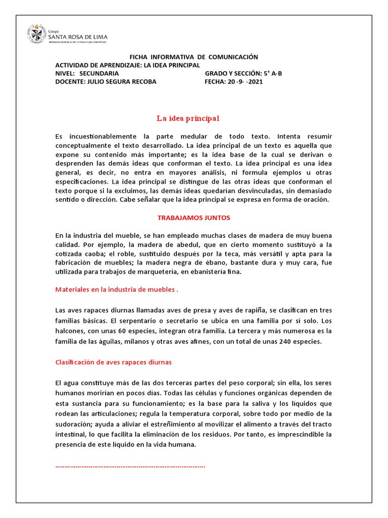 Idea Principal en Textos Educativos | PDF | Caza | Aves