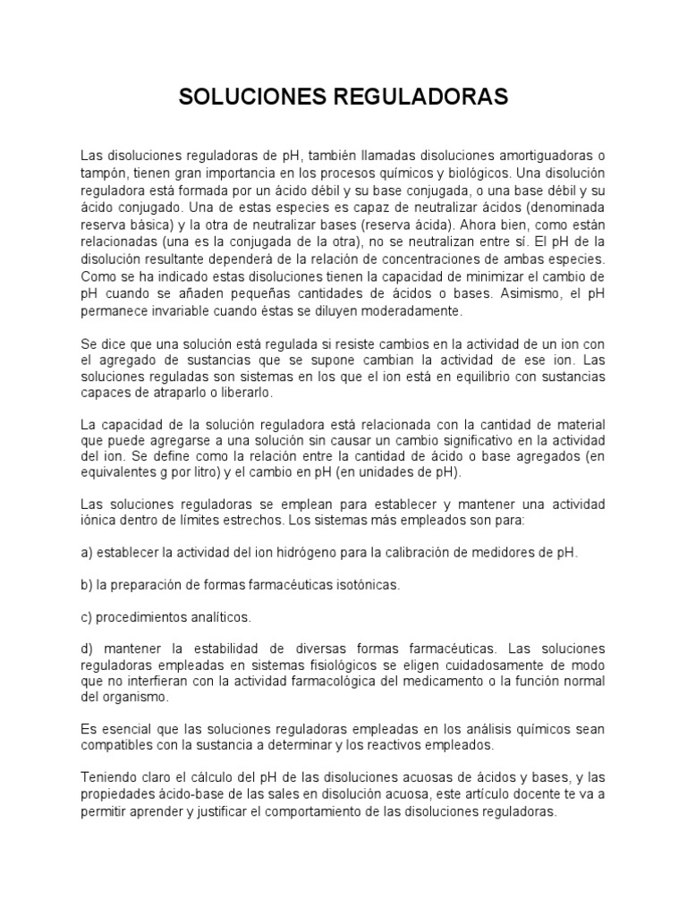 Soluciones Reguladoras | PDF | Solución tampón | Ph