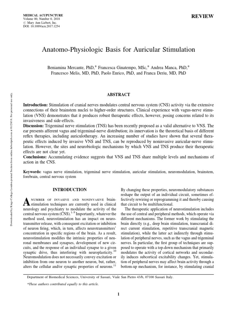 Anatomo-Physiologic Basis For Auricular Stimulation | PDF | Vagus Nerve ...