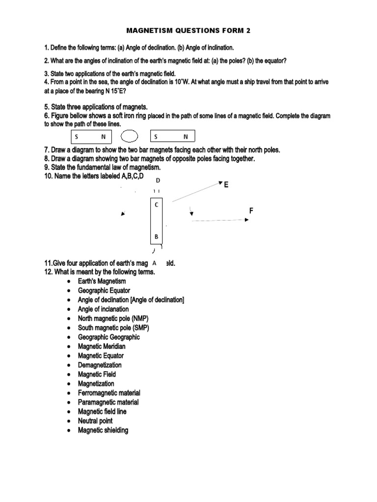 Magnetism Questions Form 2 | PDF | Magnetism | Magnet