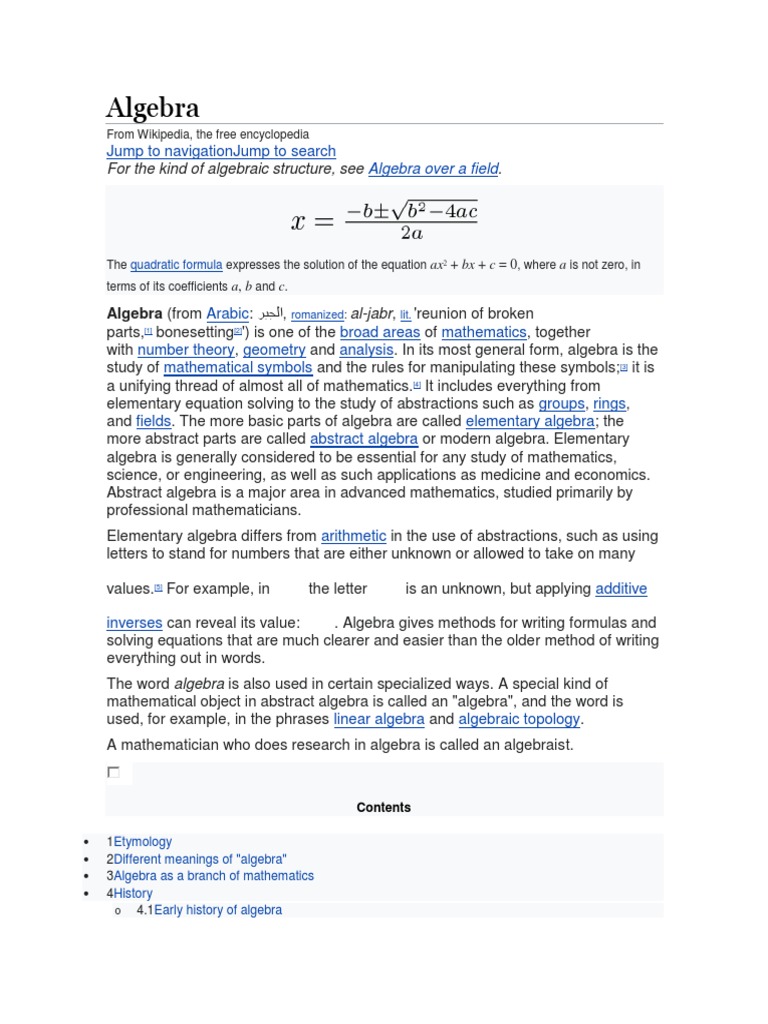 Algebra: Jump To Navigationjump To Search | PDF | Abstract Algebra ...