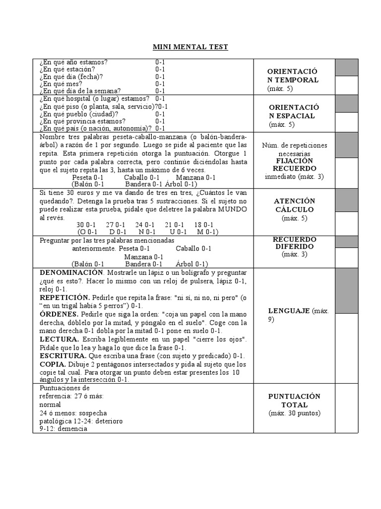 Mini Mental Test | PDF