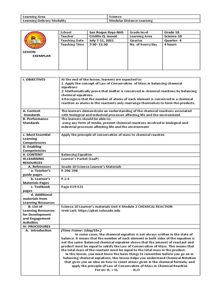 Lesson Exemplar Dry Run | PDF | Chemistry | Physical Sciences