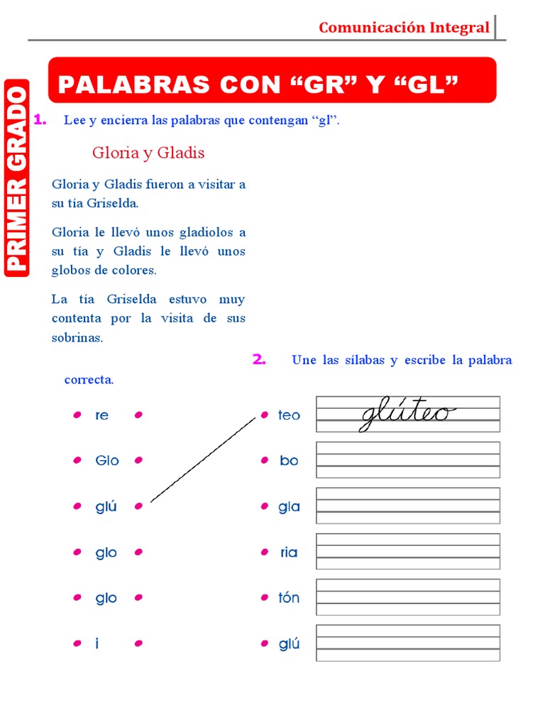 Palabras Con GR y GL para Primero de Primaria | PDF