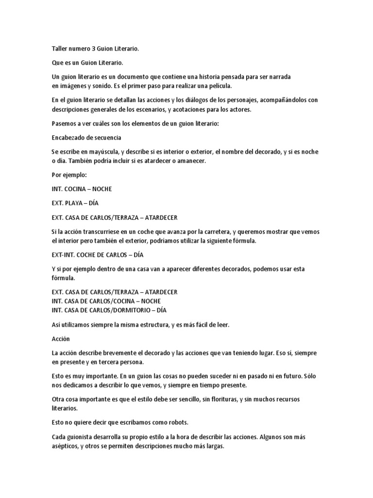 Taller Numero 3 Guion Literario | PDF | Guión