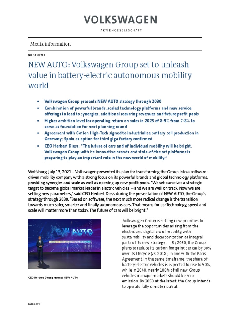 Volkswagen Group unveils NEW AUTO strategy through 2030 | PDF ...
