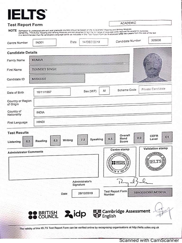 IELTS Scorecard | PDF