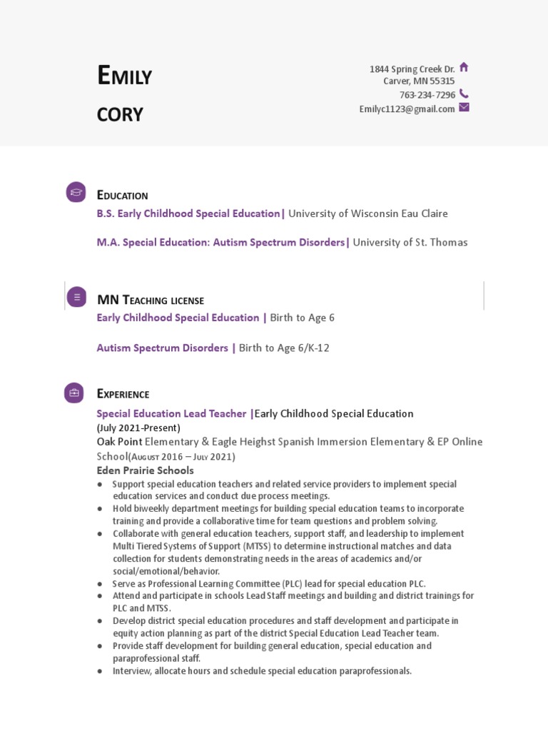 Emily Resume 2021 | PDF | Special Education | Individualized Education ...