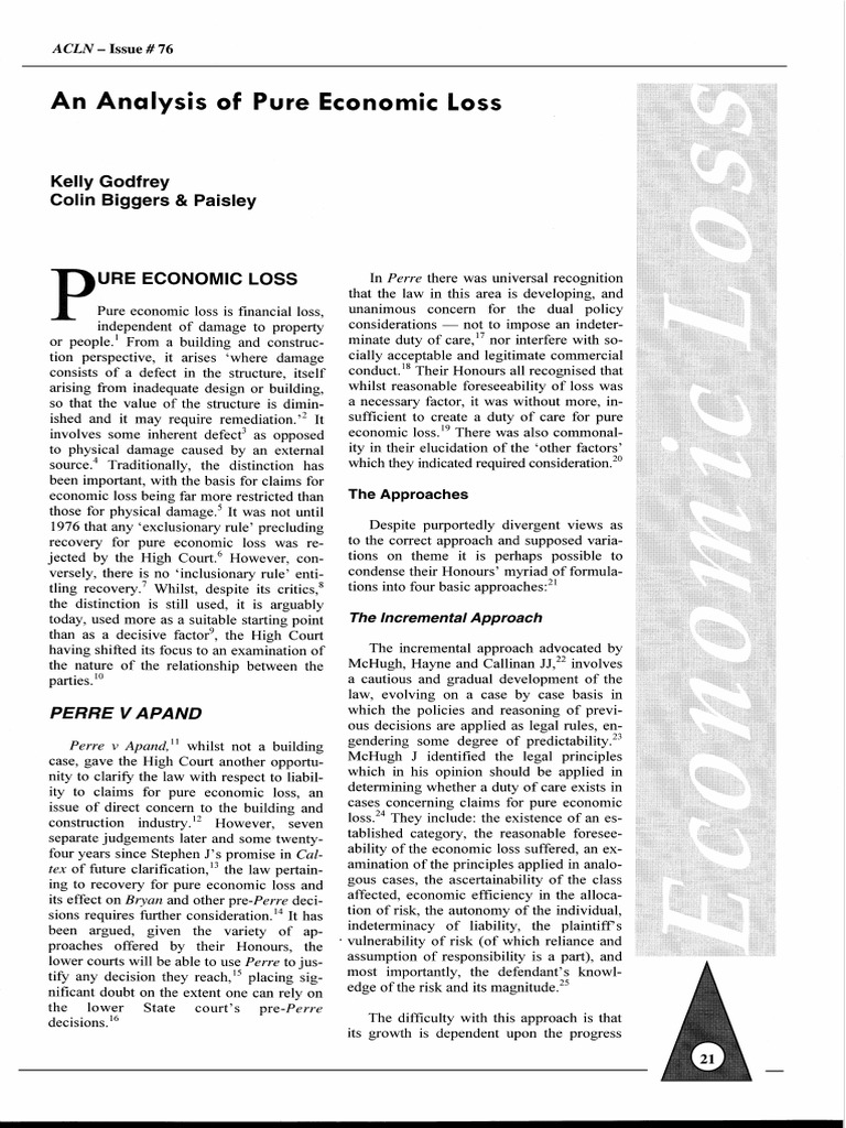 Analysis of Pure Economic Loss Law | PDF | Negligence | Duty Of Care