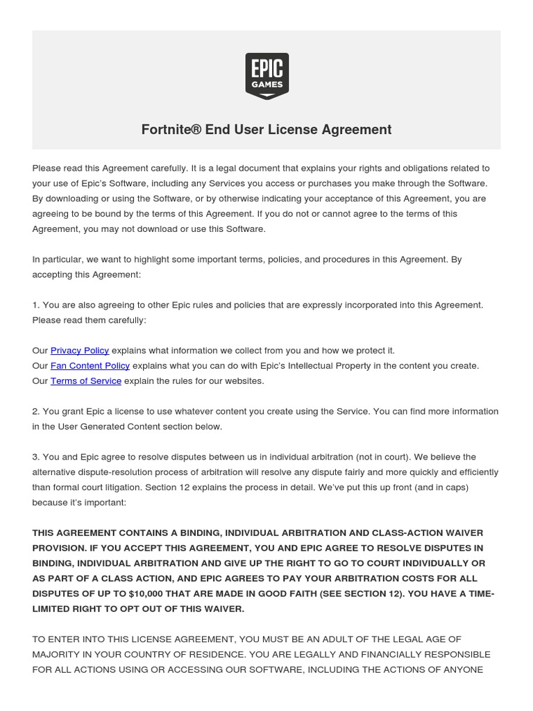 Fortnite® End User License Agreement | PDF | Arbitration | Indemnity