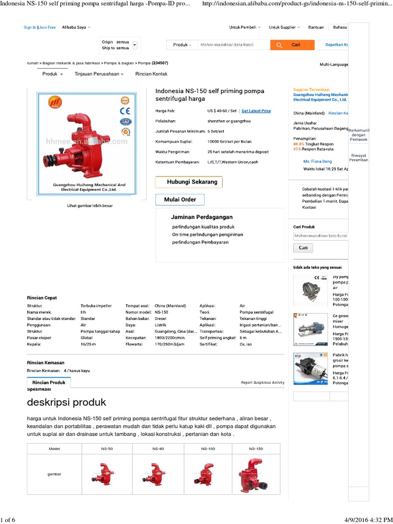 Spesifikasi dan Harga Pompa NS-150 | PDF