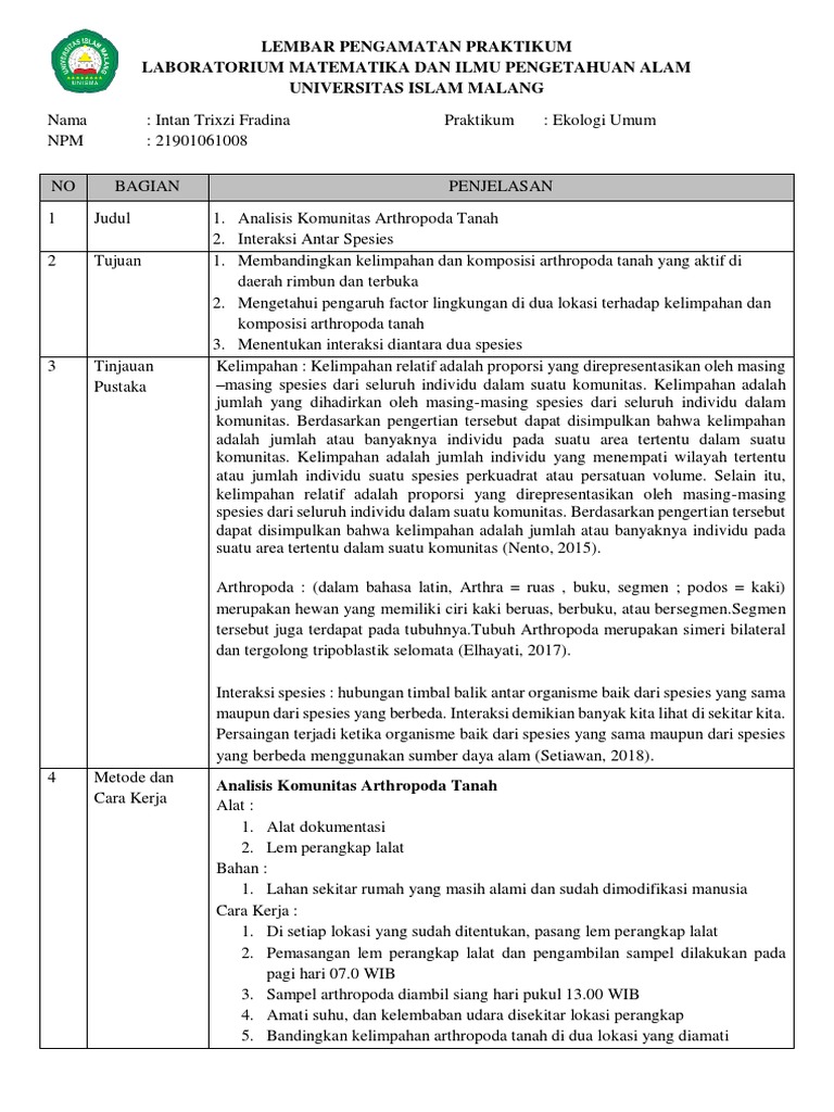 Laporan Praktikum Ekologi Umum | PDF | Ilmu Sosial | Griya & Taman