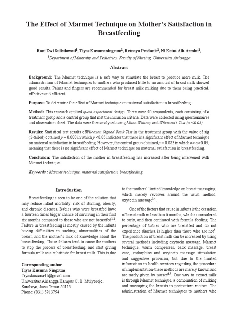 Marmet Technique Boosts Breastfeeding Satisfaction | PDF ...