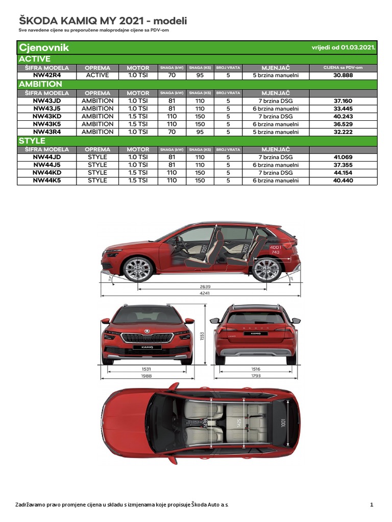 Cjenovnik Kamiq Modeli My 21 01 03 2021 | PDF