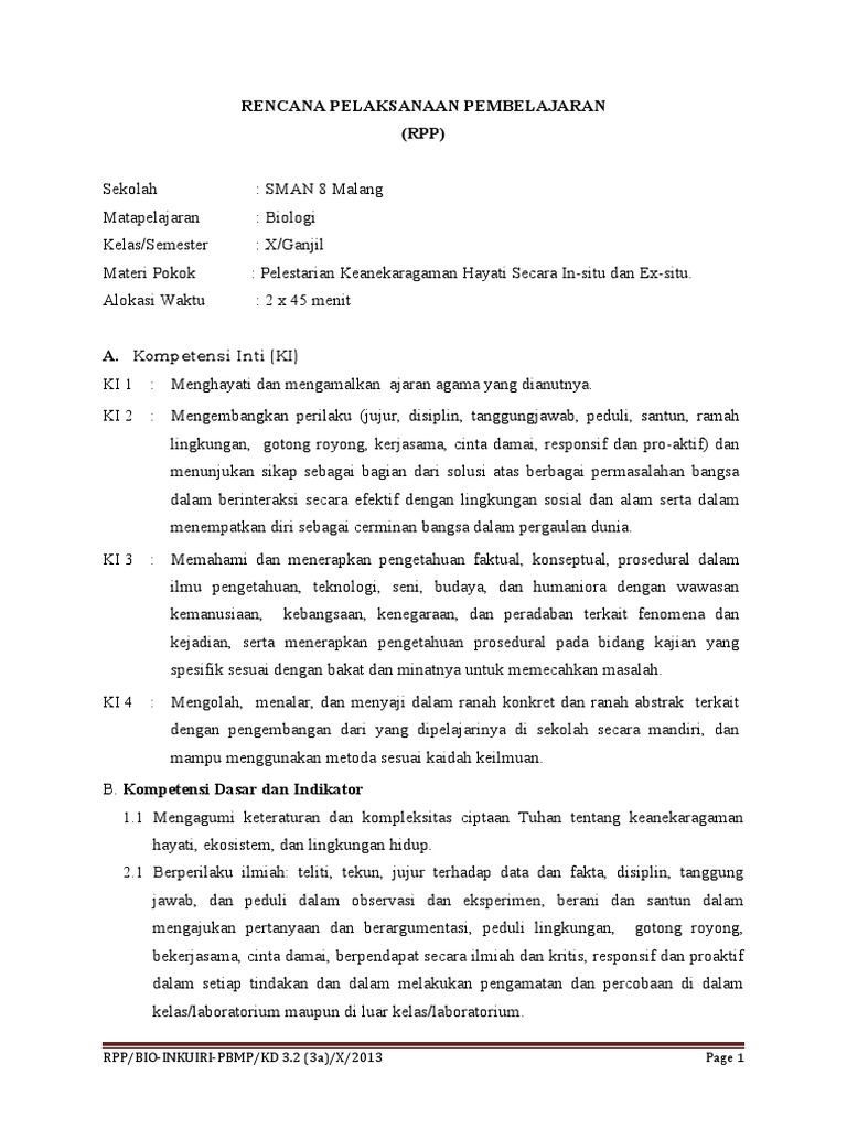 Contoh RPP Biologi Inkuiri KD 3 2 3a | PDF