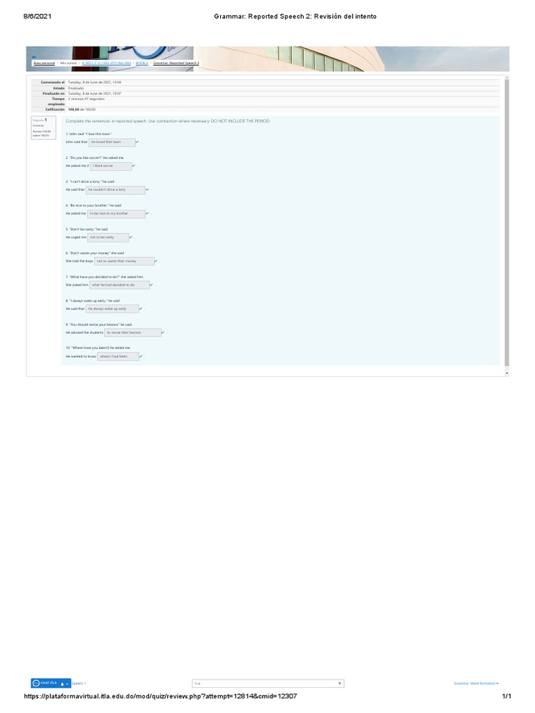 Grammar - Reported Speech 2 - Revisión Del Intento | PDF | Linguistics ...