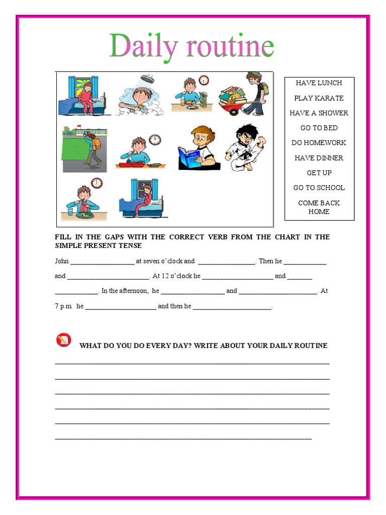 Simple Present Tense Daily Routine Worksheet Templates Layouts 102217 | PDF